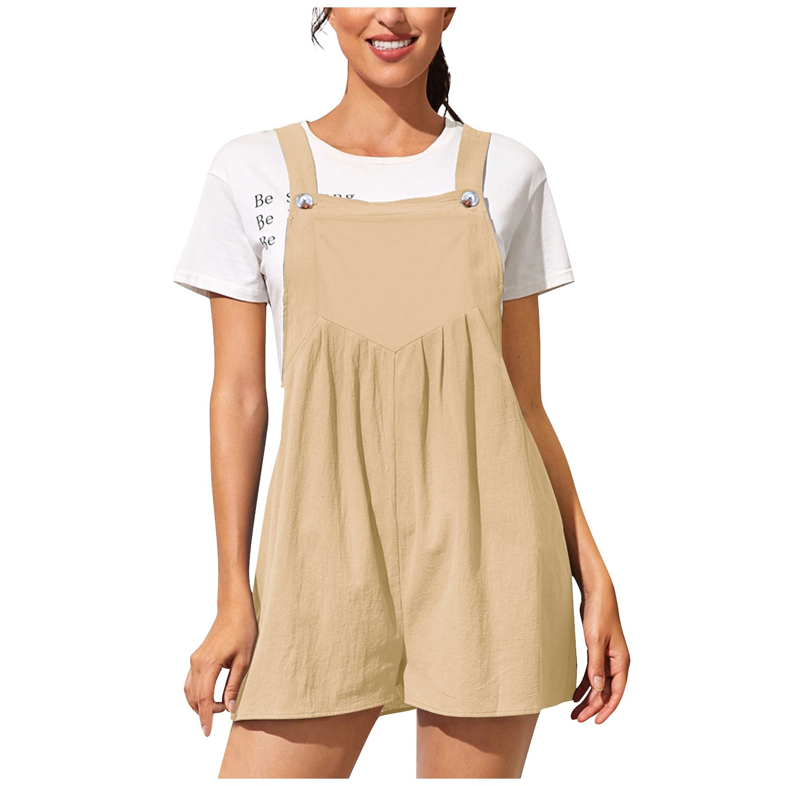 Summer Plus Size Wide Leg Loose Fit Solid Color Cotton Overalls,Women's ...