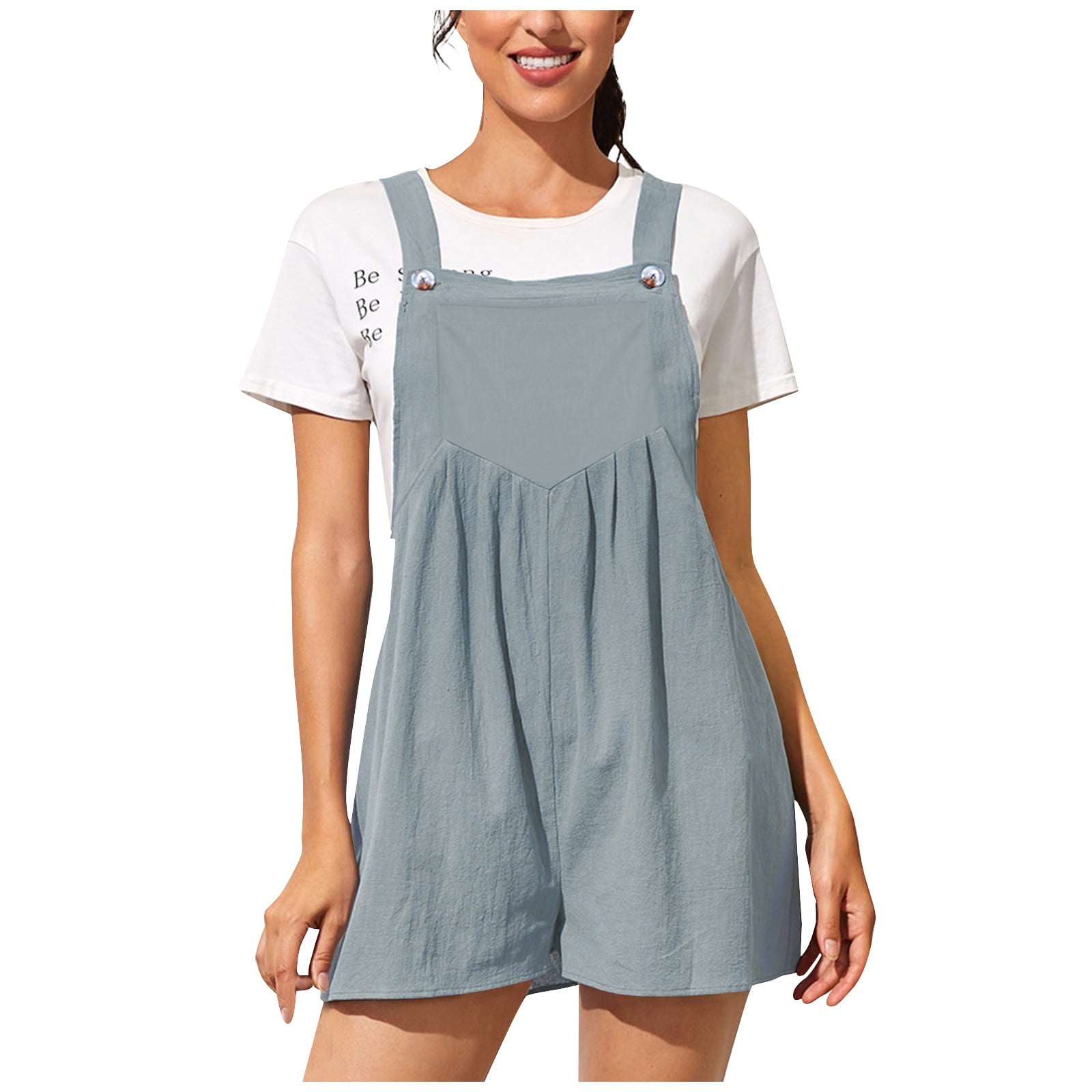 Summer Plus Size Wide Leg Loose Fit Solid Color Cotton Overalls,Women's ...