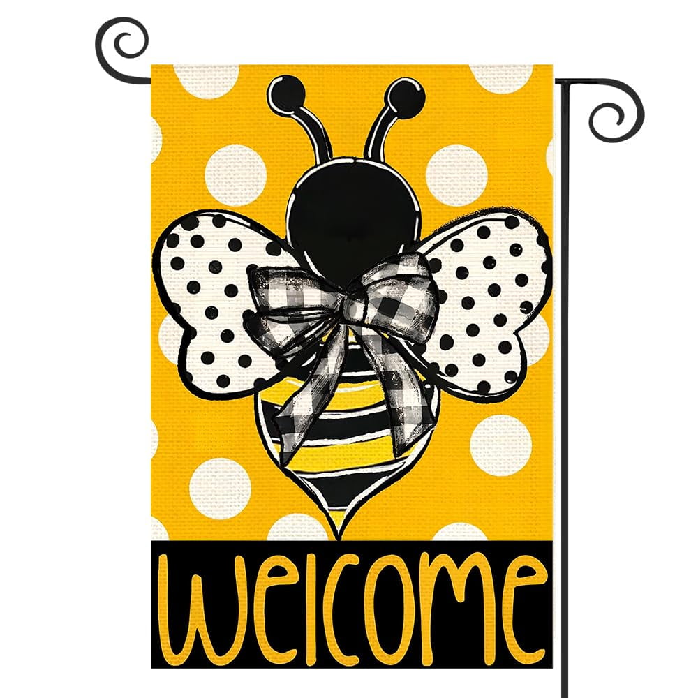 Summer Polka Dot Bee Welcome Garden Flag Double Sided Outside, Orange ...