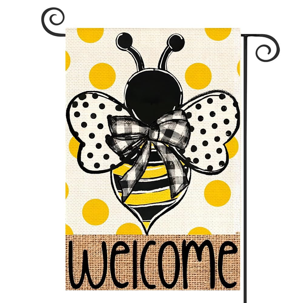 Summer Polka Dot Bee Welcome Garden Flag Double Sided Outside, Seasonal ...