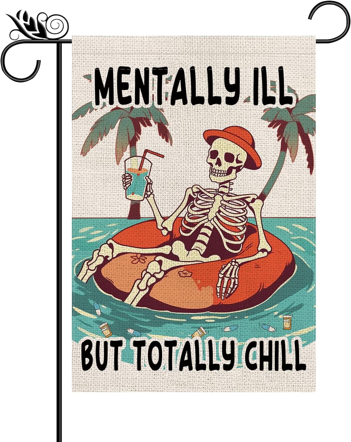 Summer Pool Beach Garden Flag Swimming Skull Skeleton Funny Signs ...