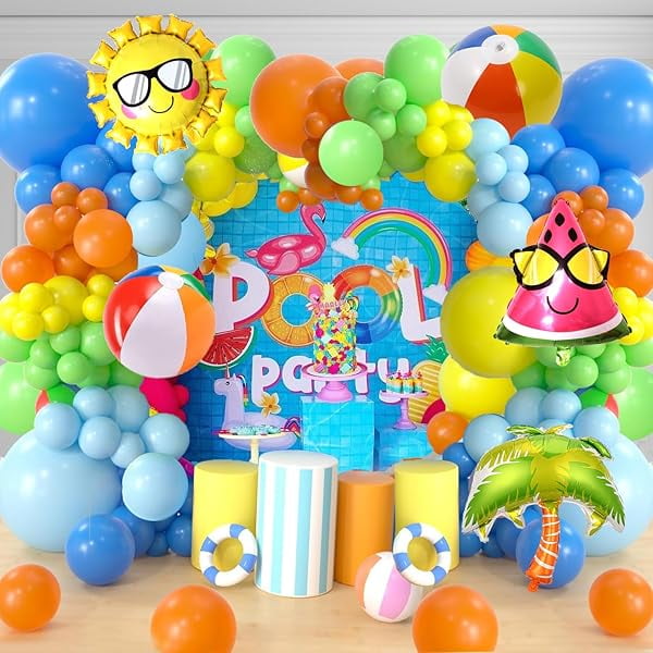 Summer Pool Beach Party Decorations 122pcs Beach Ball Tropical Balloon ...