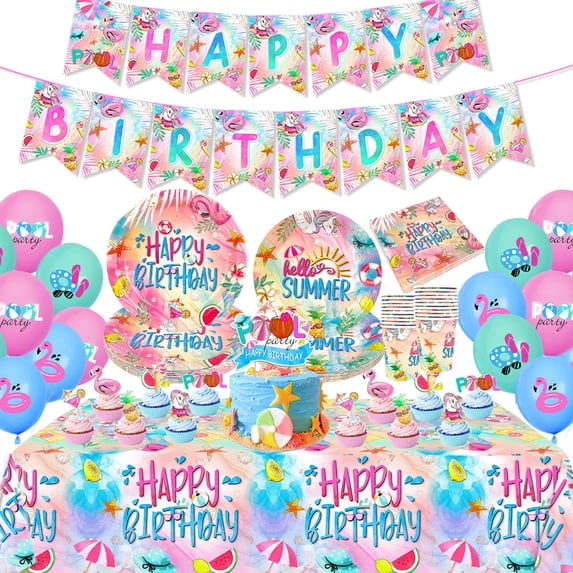 Summer Pool CM31 Happy Birthday Decorations, Serves 20 with Summer ...