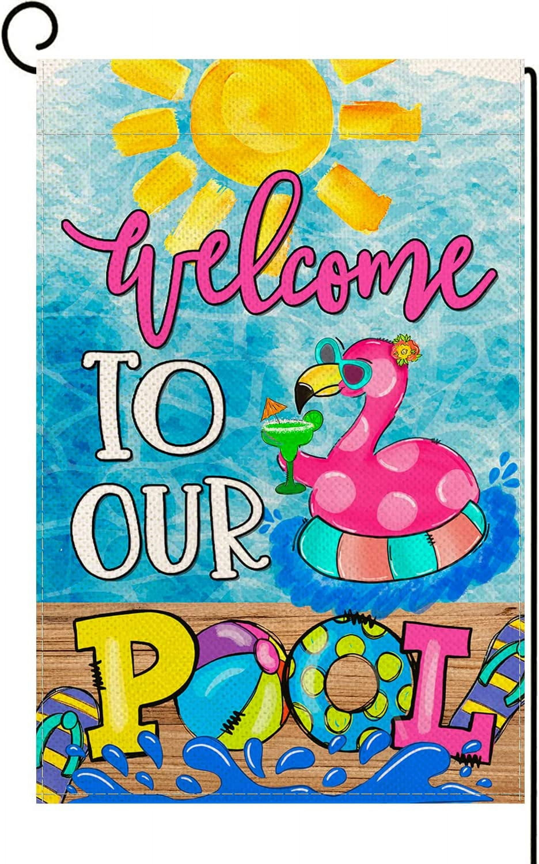 Summer Pool Garden Flag Vertical Double Sided Summer Welcome to our ...