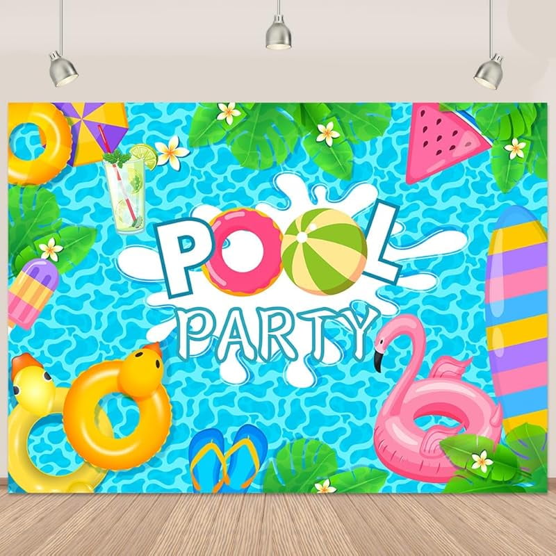 Summer Pool Party Backdrop Blue Swimming Pool Summer Party Background ...