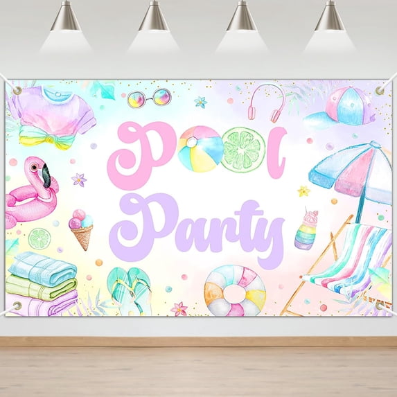 Summer Pool Party Backdrop Flamingo Ice Cream Pool Party Decorations ...