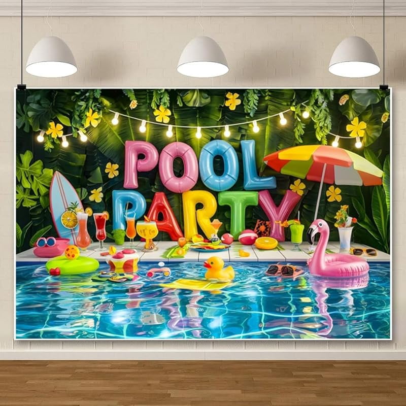Summer Pool Party Backdrop Flamingo Swim Ring Lifebuoy Photography ...