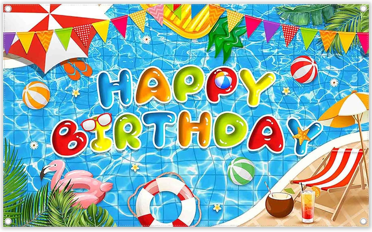 Summer Pool Party Backdrop Hawaiian Water Background Swimming Balls ...