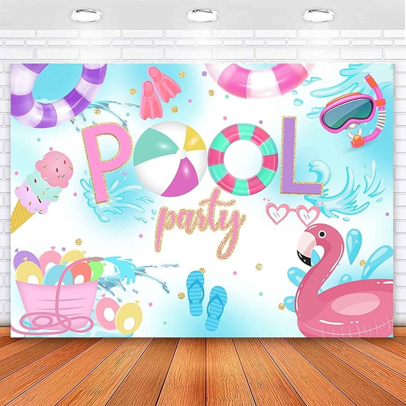 Summer Pool Party Backdrop Swimming Beach Ball Girls Birthday ...