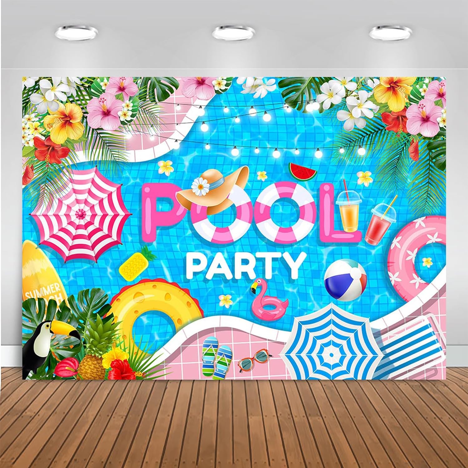 Summer Pool Party Backdrop Swimming Beach Ball for Kids Girls Birthday ...