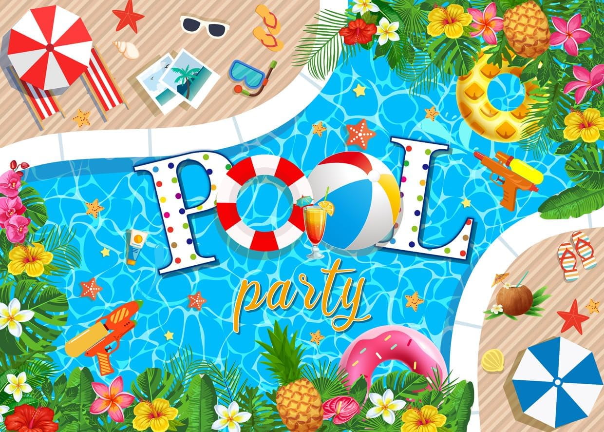 Summer Pool Party Backdrop Tropical Plants Pool Party Background ...