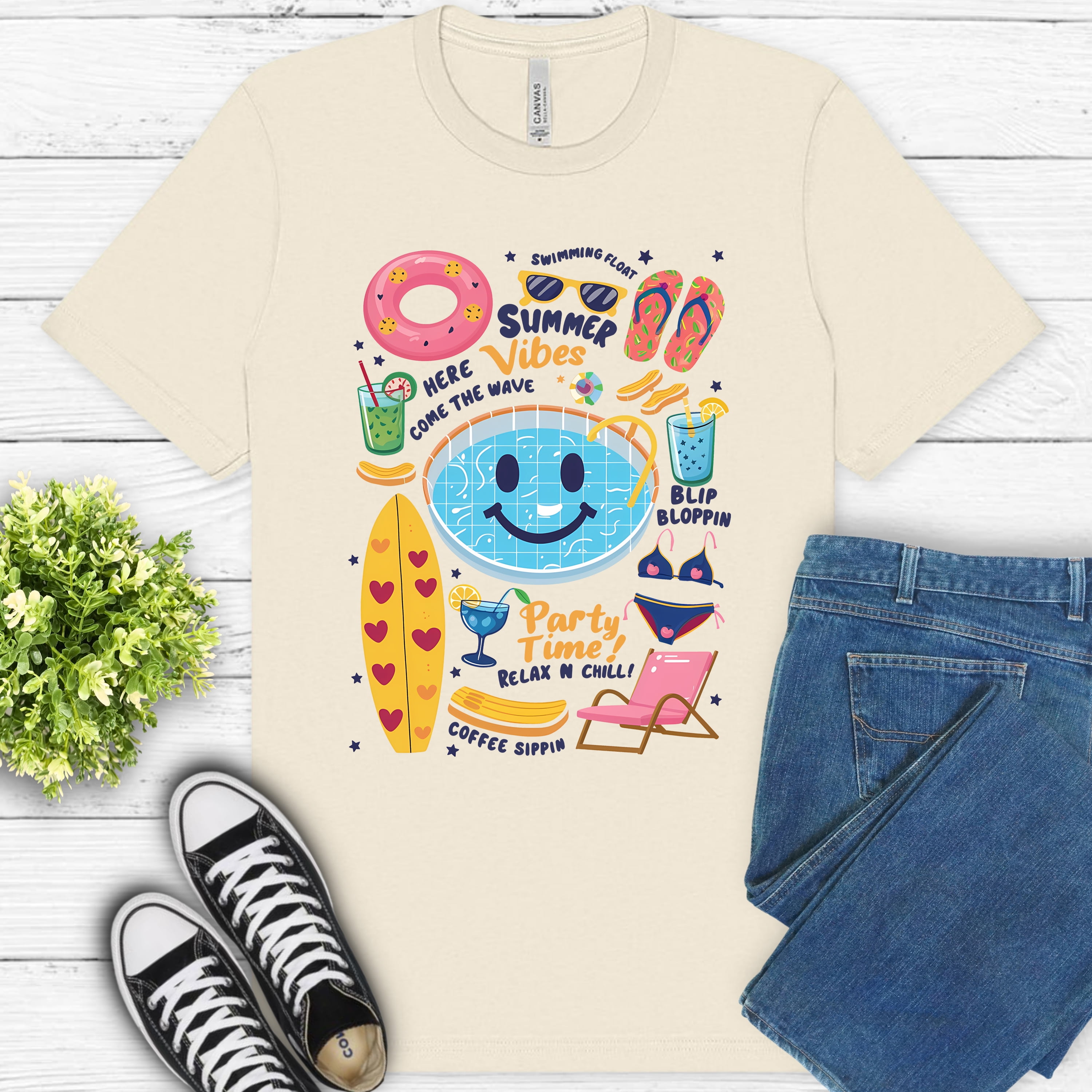 Summer Pool Party Shirt | Cute Beach Vibes Graphic Tee for Vacation ...