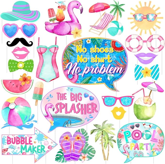 Summer Pool Photo Booth Props Summer Pool Party Decorations 24pcs ...
