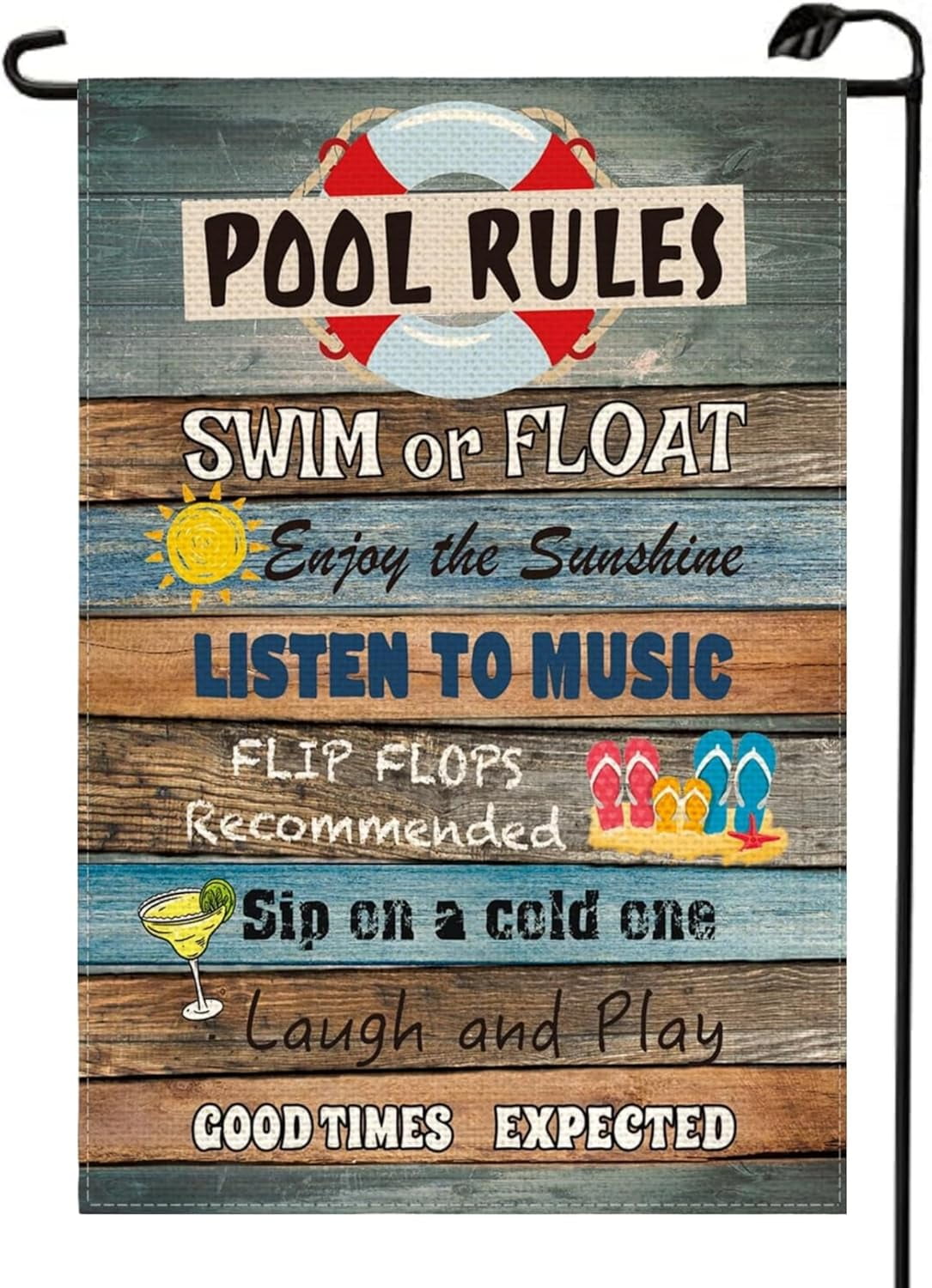 Summer Pool Rules Garden Flag 12.5x18 Double Sided for Outside Wooden Pattern Swim Or Float ...