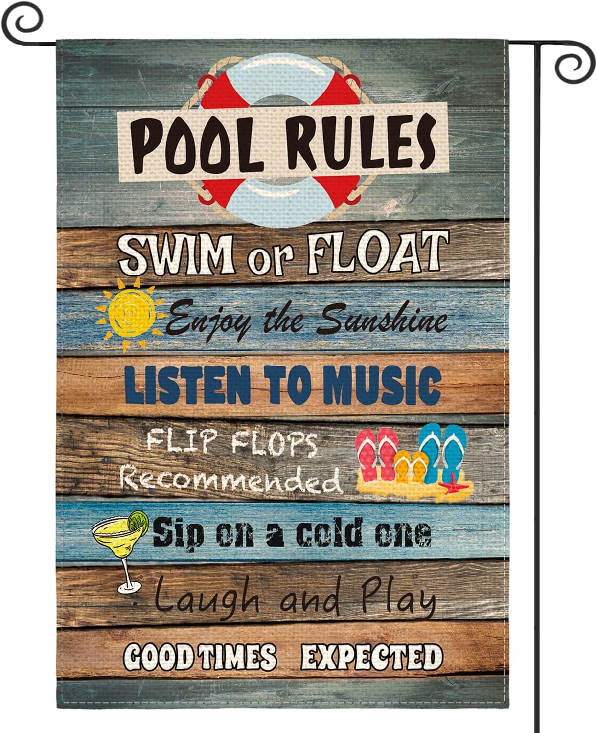 Summer Pool Rules Slogan Wood Garden Flag Double Sided, Swim Or Float ...