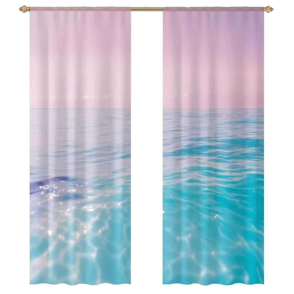 Summer Pool Scene Modern Tulle Window Curtains for Living Room Luxury ...