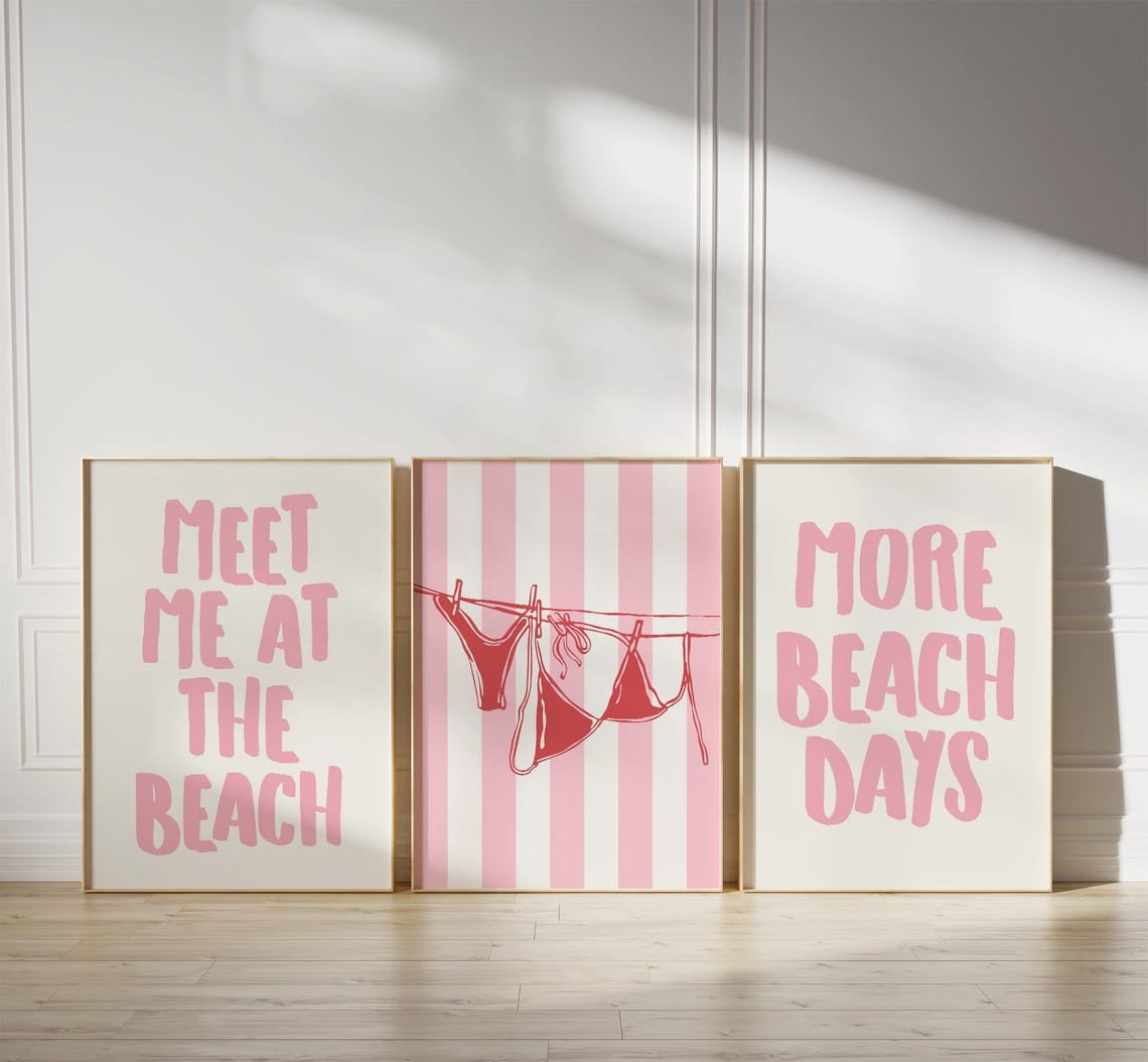 Summer Posters Pink Beach House Decor Trendy Coastal Bikini Typography ...