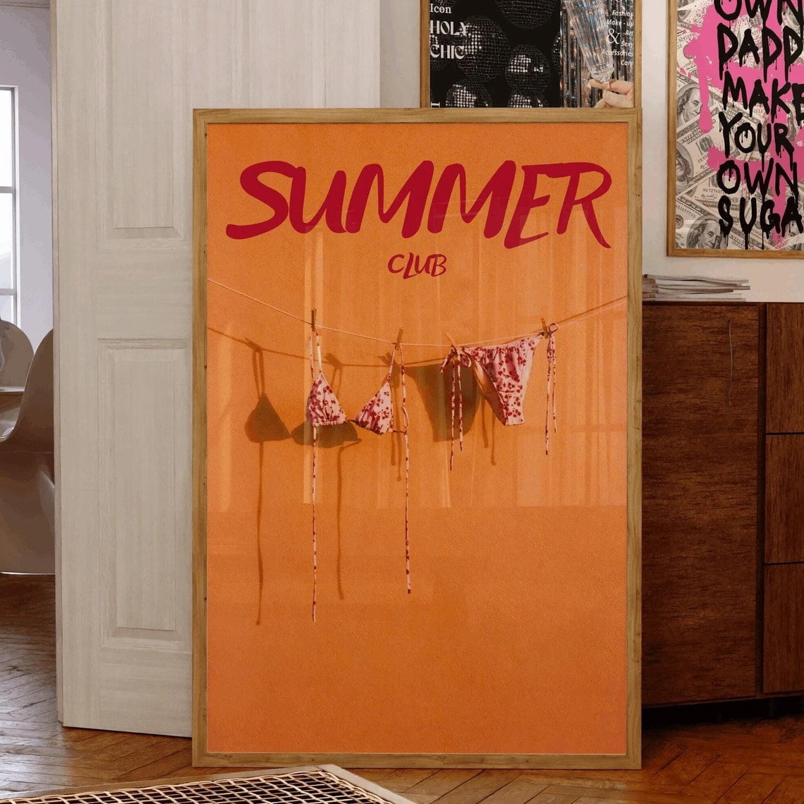 Summer Print, Orange Wall Art, Bikini Poster, Typography Print, 70S Art ...