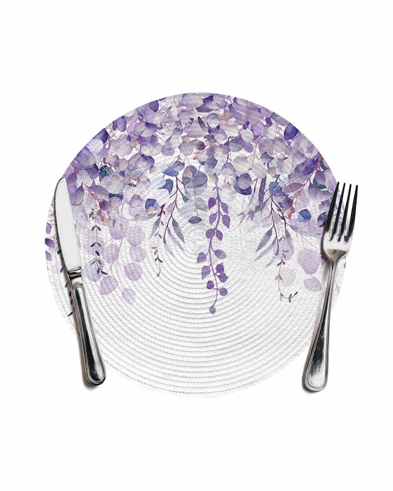 Summer Purple Eucalyptus Round Table Placemats 1 pc, Rustic Watercolor ...