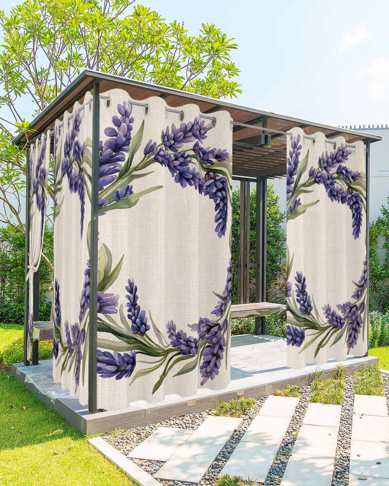 Summer Purple Lavender Wreath Outdoor Curtains for Patio, Country ...
