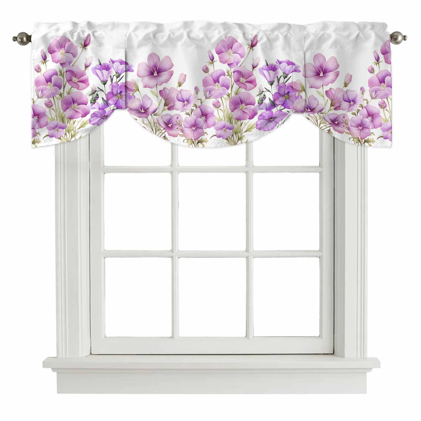 Summer Purple Tie Up Valance for Windows, Flower Watercolor Trumpet ...