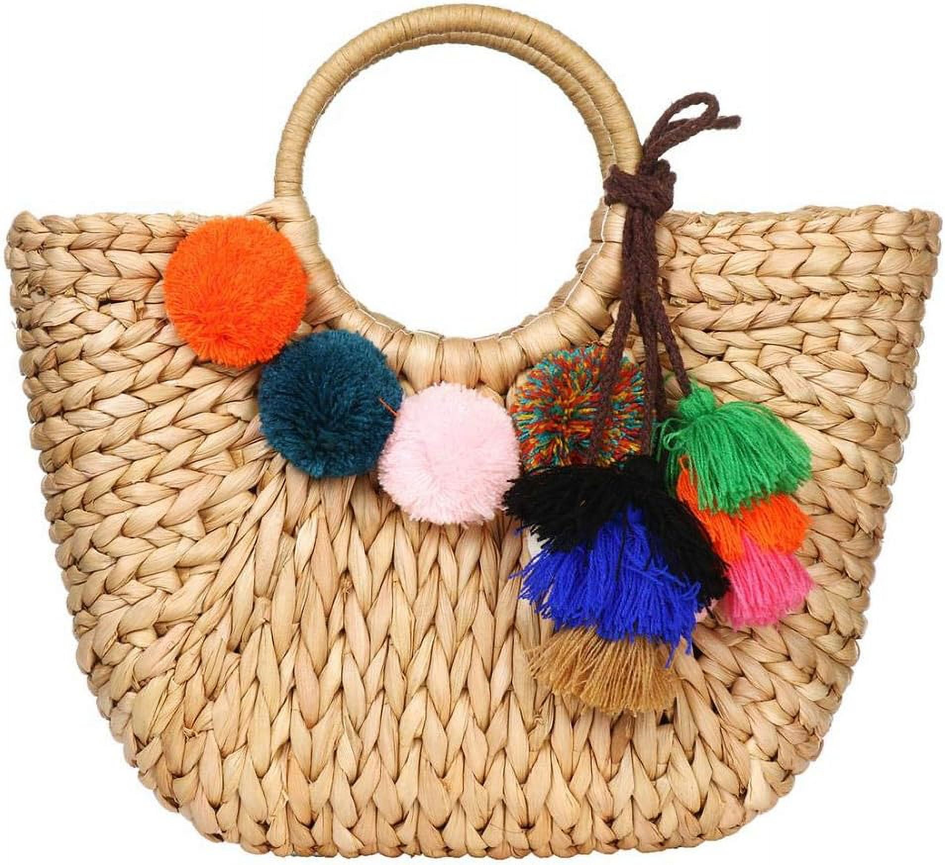 Summer Rattan Bag for Women Straw Hand-woven Top-handle Handbag Beach ...