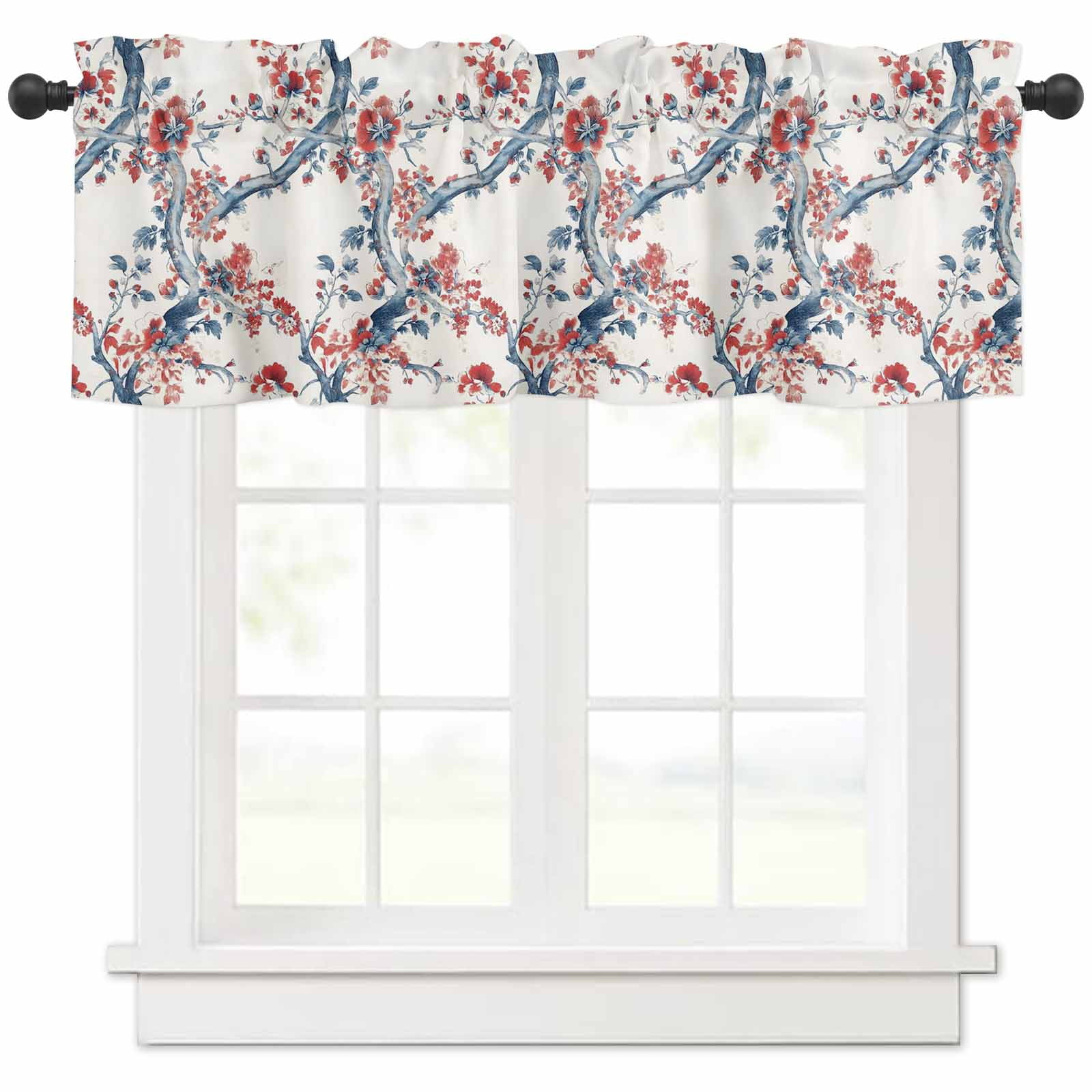 Summer Red Floral Valances for Windows Farmhouse Kitchen Curtains ...