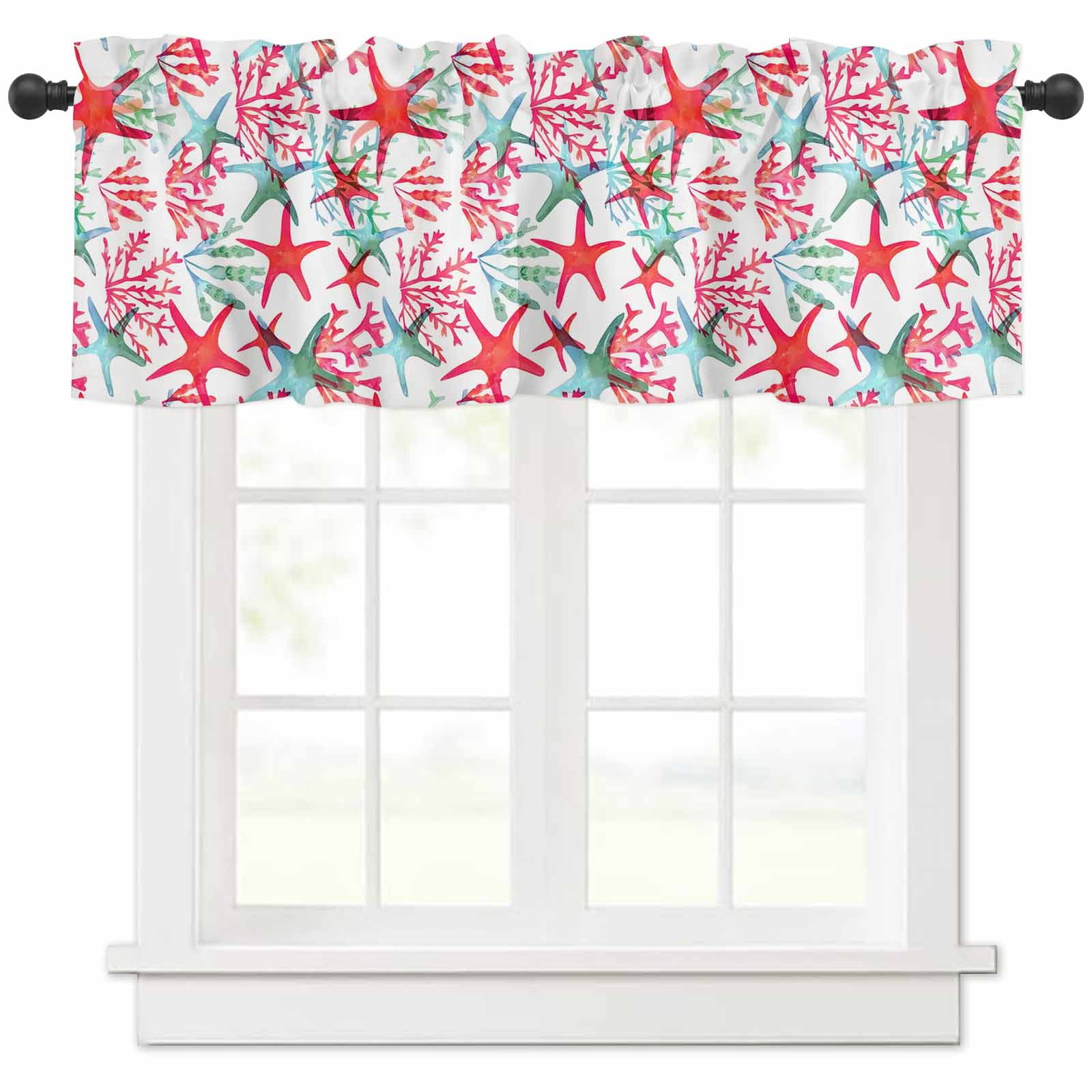 Summer Red Starfish Valances for Windows Farmhouse Kitchen Curtains ...