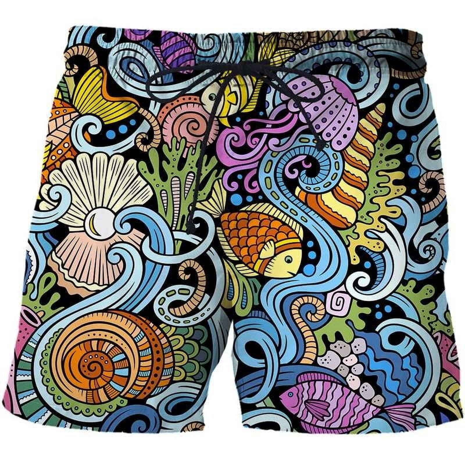 Summer Retro 3D Printed Abstract Fish Beach Shorts For Men Loose Short ...