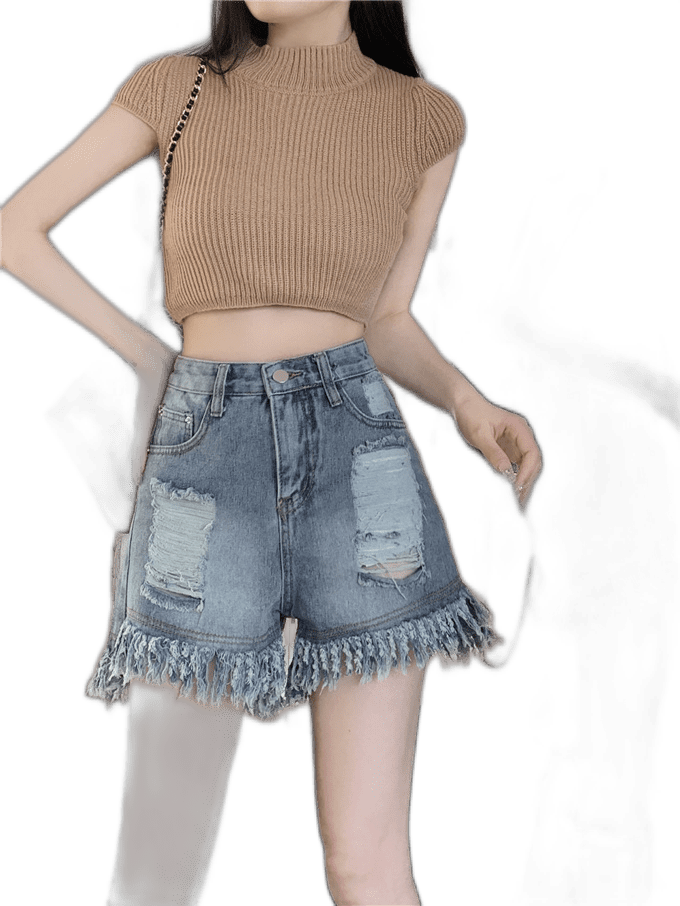 Summer Retro High-Waisted Old Ragged Holes Loose Thin A Word Denim Wide ...