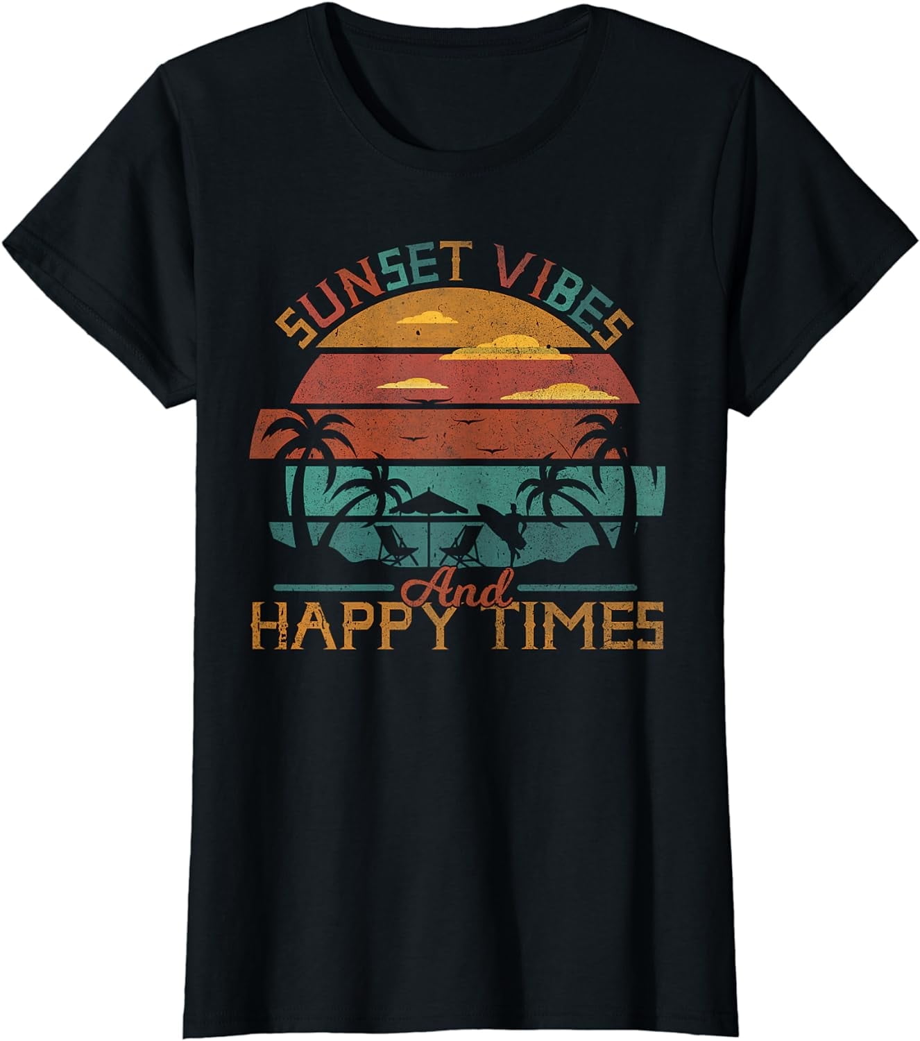 Summer - Retro Sunset Vibes and Happy Times Beach Summertime T-Shirt ...