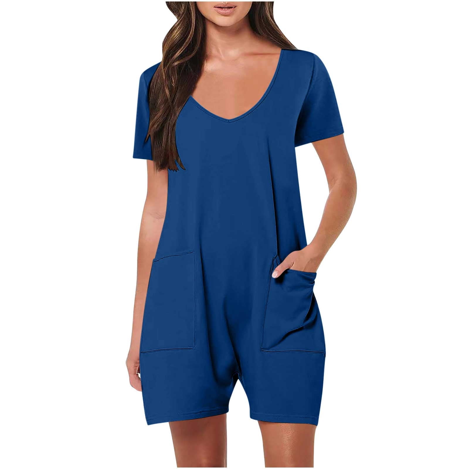 Summer Rompers Womens Short Sleeve V Neck Jumpsuit Shorts Loose Casual ...
