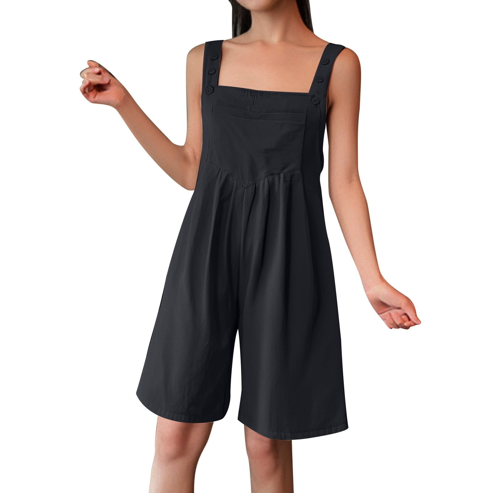 Summer Rompers for Women 2025 Casual Square Neck Solid Color Sleeveless ...