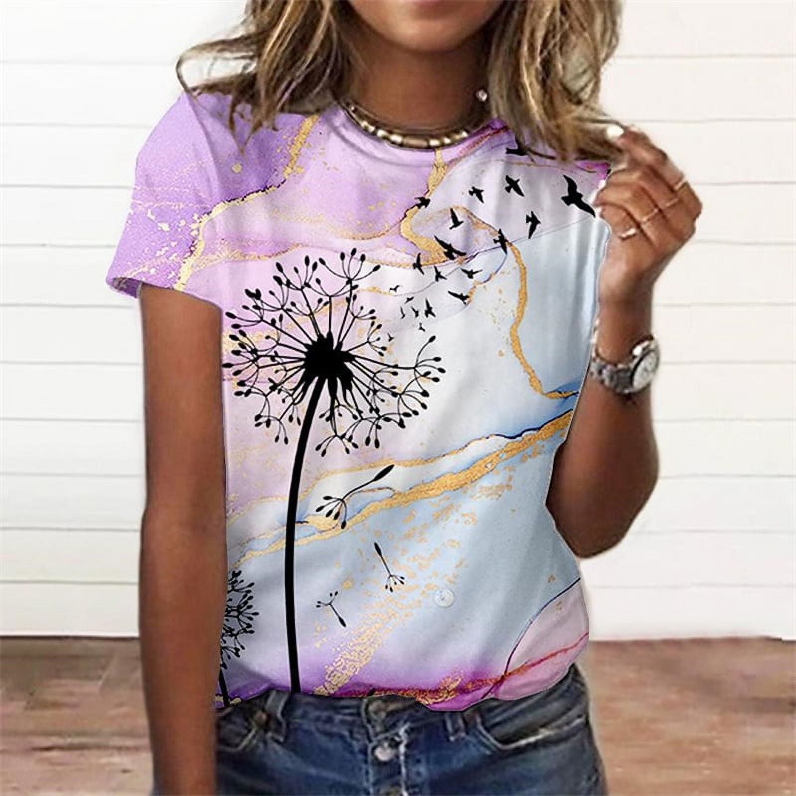 Summer Rose Flower 3d Printed Women's Short Sleeve Tops T Shirt Slim ...