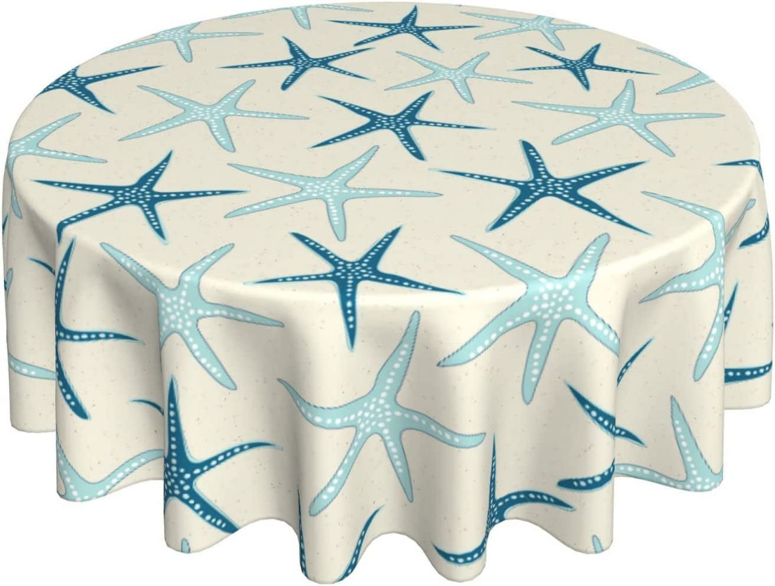 Summer Round Tablecloth 60 Inch Coastal Starfish Nautical Table Clothes ...