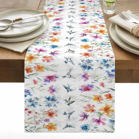 Summer Rustic Table Runner 13x48 inch Watercolor Wild Flowers with ...