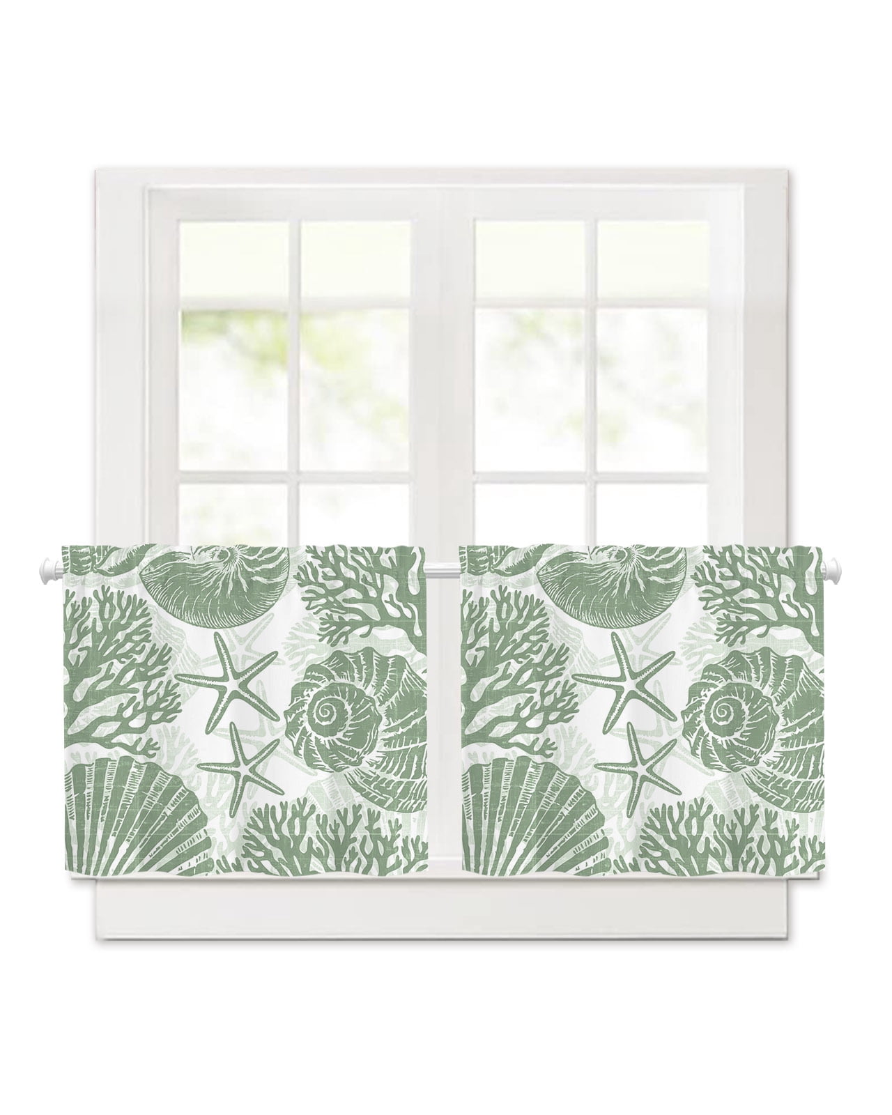 Summer Sage Green Ocean Theme Short Blackout Curtains 30 Inch Long,Sea ...