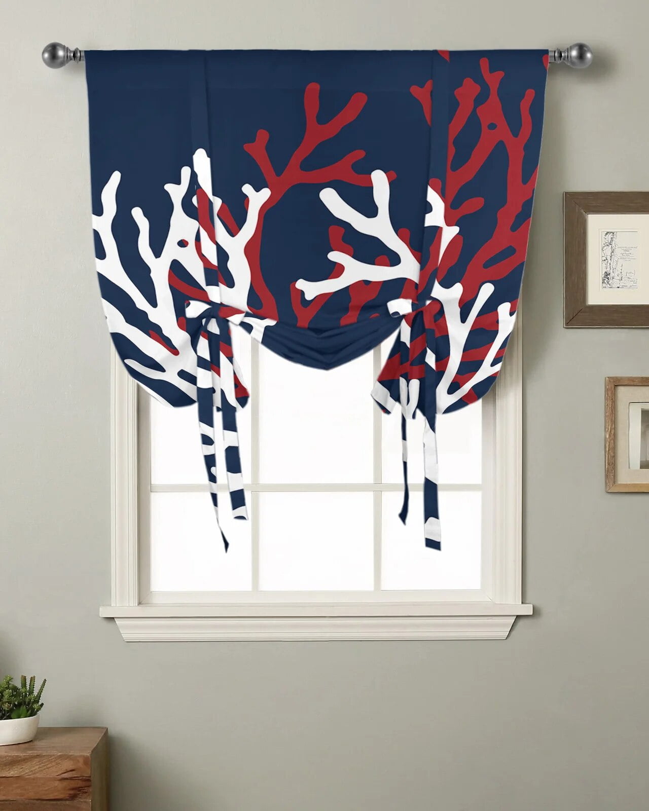 Summer Sailing Marine Life Beach Coral Navy Blue Kitchen Short Window ...