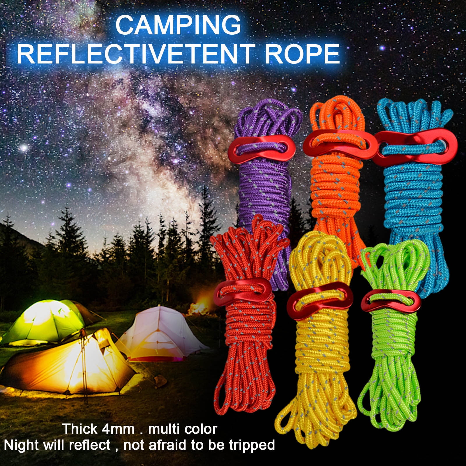 Summer Sale, Reflective Outdoor Camping Rope, 4mm Thick Windproof Rope ...