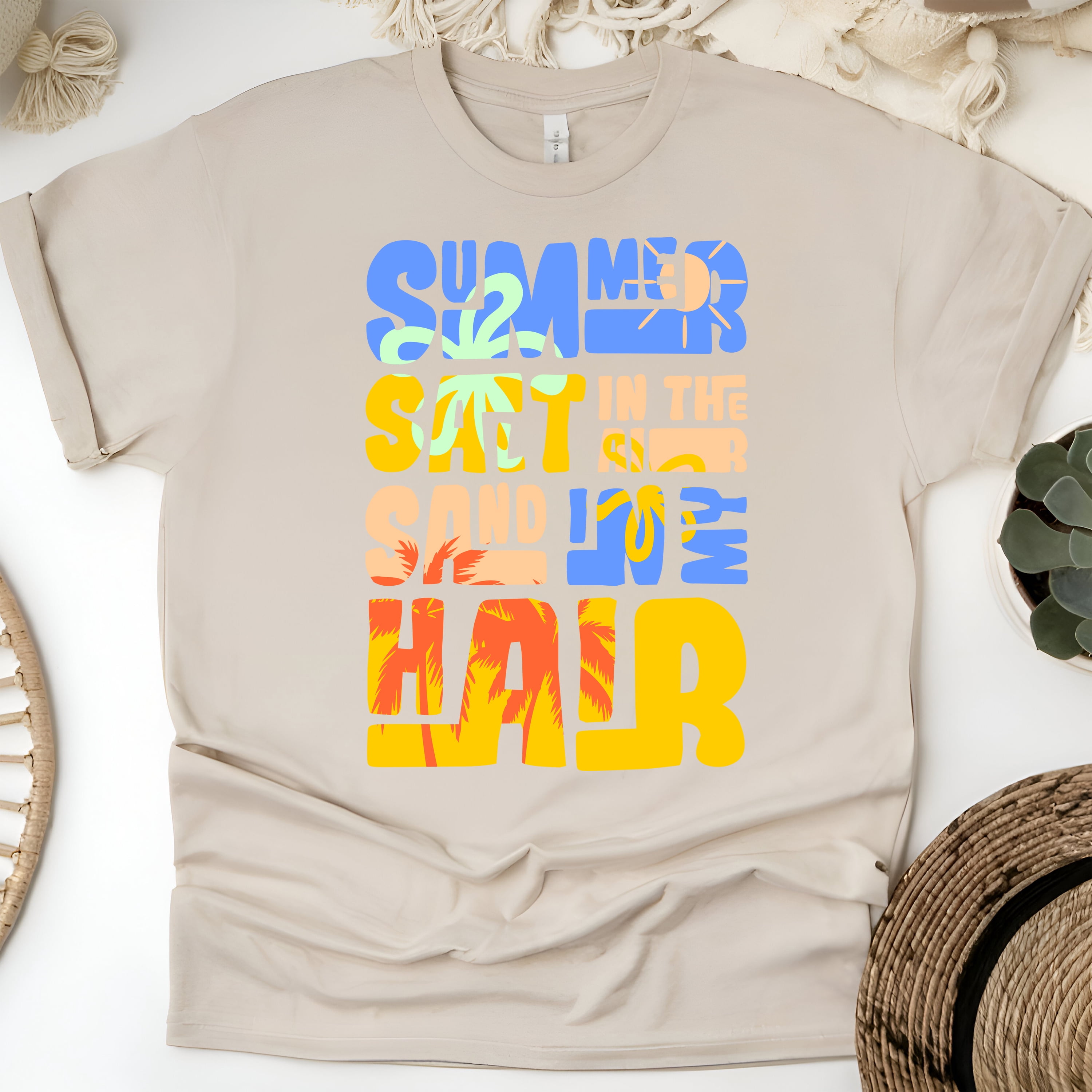 Summer Salt in the Air Sand in My Hair Beach Lettering Graphic Tee ...