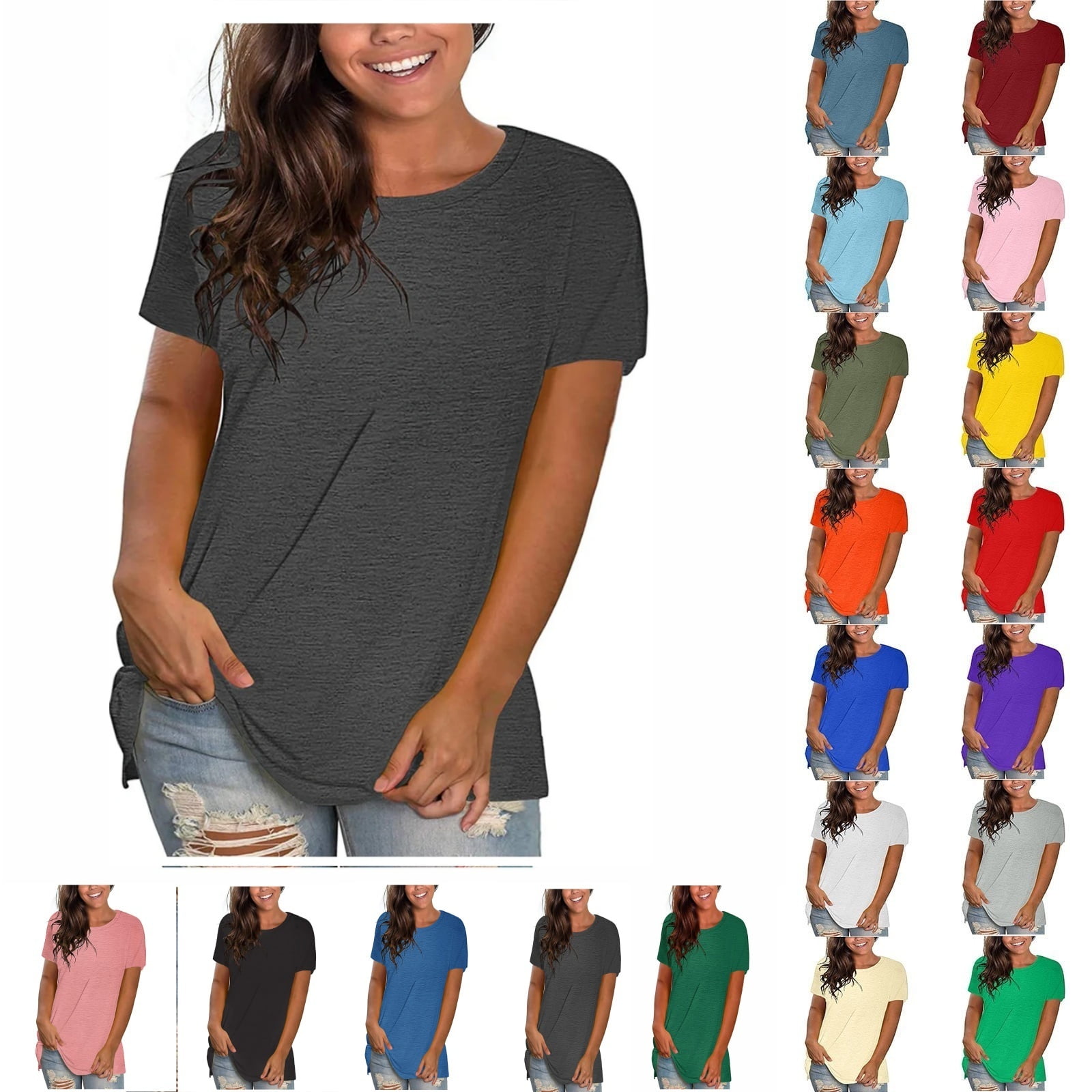 POTETI Plus Size Womens Summer Clothes Gray Plus-Size Solid Loose Short ...