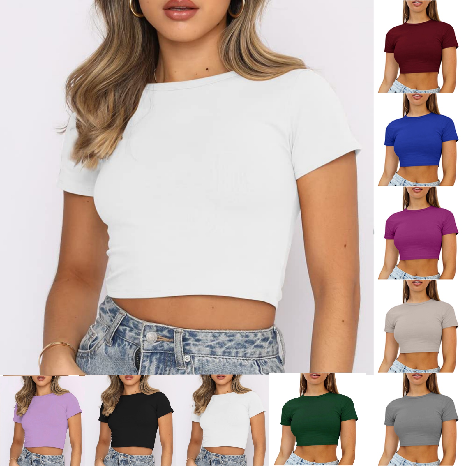 A2Y Women's Basic Solid Stretchable Scoop Neck Long Sleeve Crop Top White S - Walmart.com