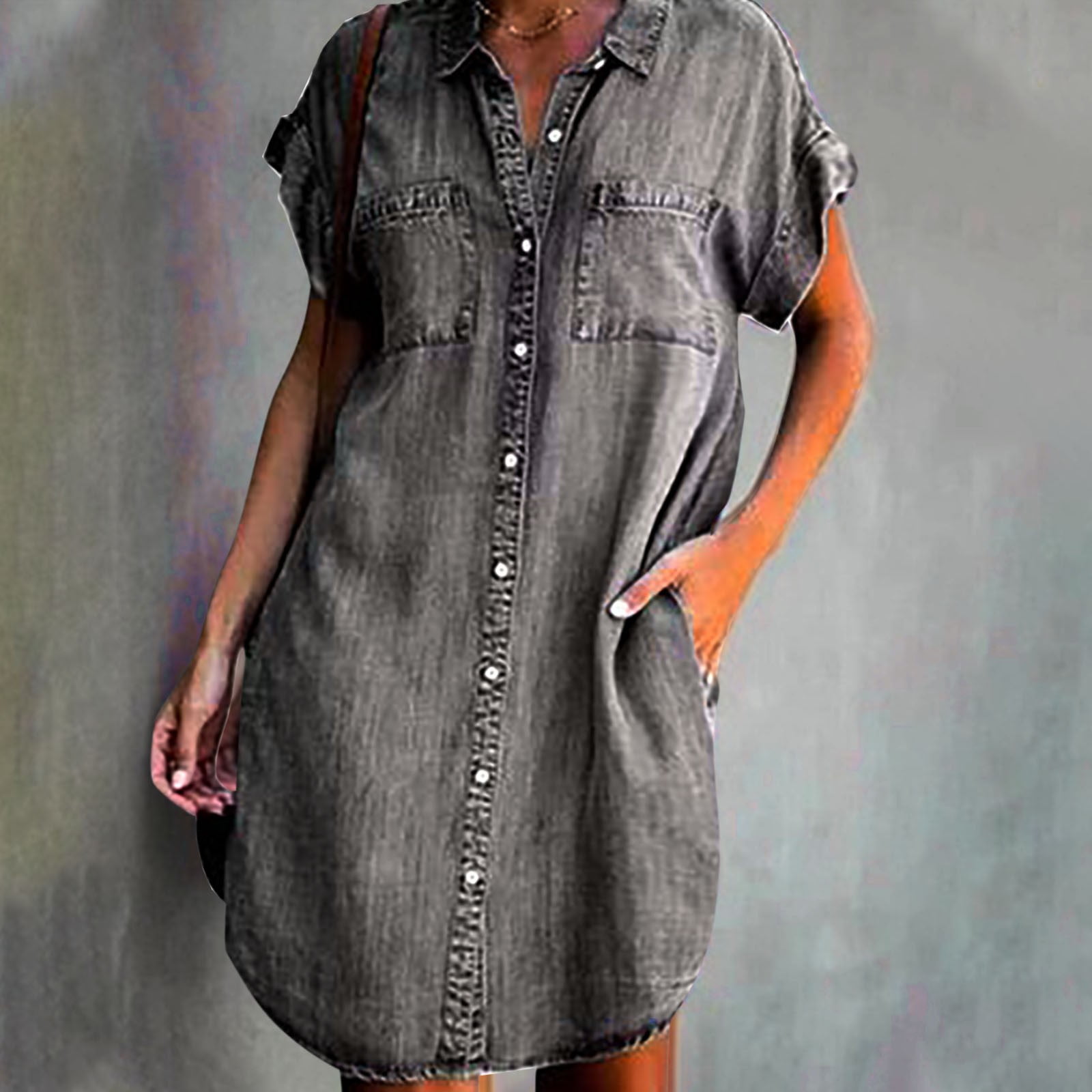 Summer Saving Clearance 2025! CALAFEBILA Denim Dress for Female Glossy ...