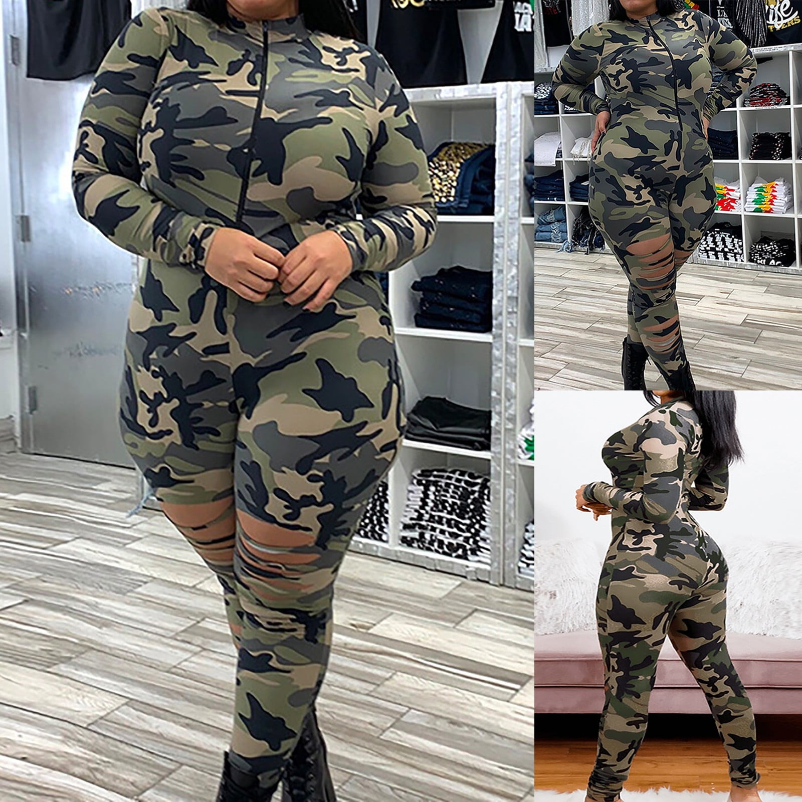 AXXD Jumpsuits For Women Geometric Expandable Waist Elegant Fall Camo ...