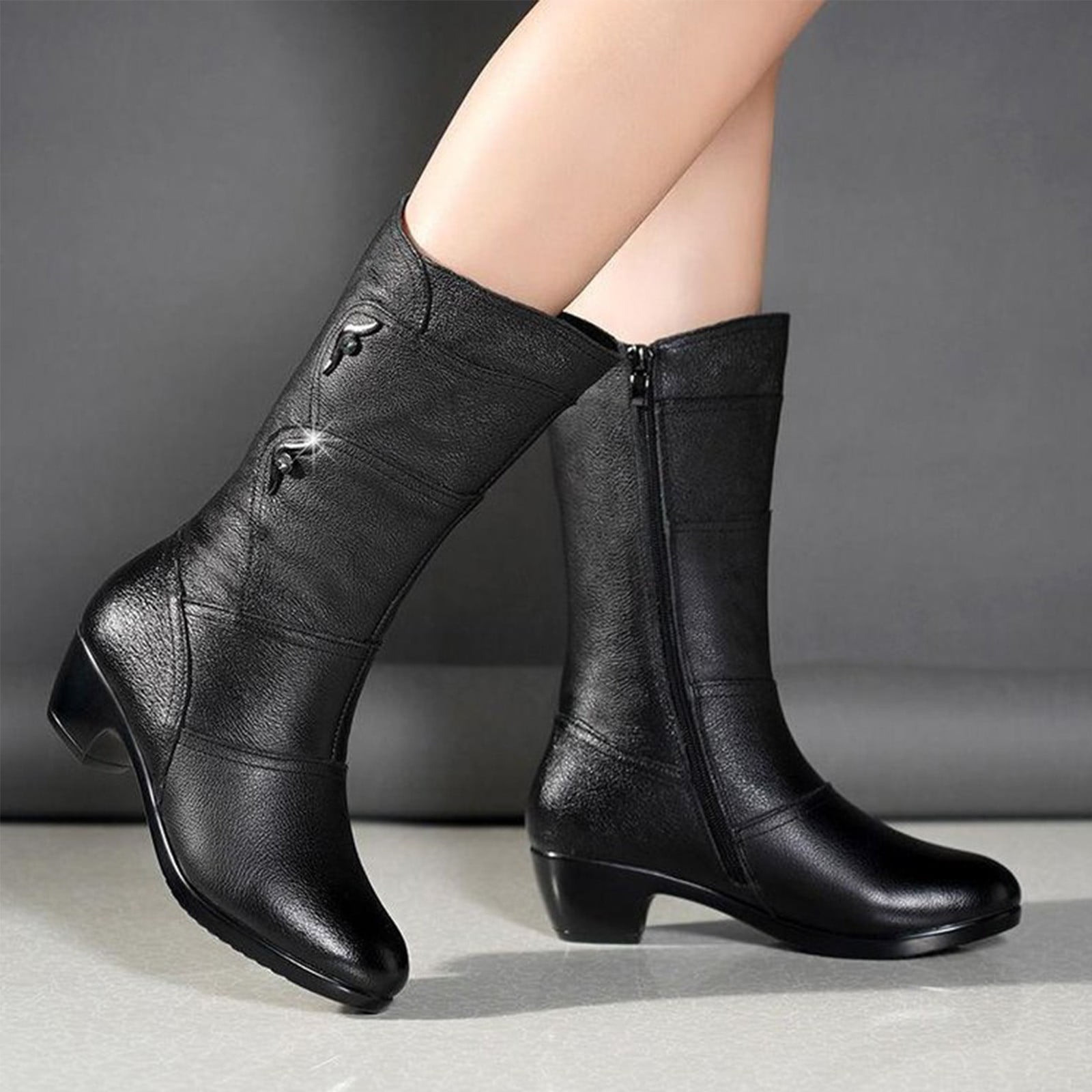 AXXD Leather Wedges Shoes, Fall Autumn Packer Boots, Knee-High Running ...