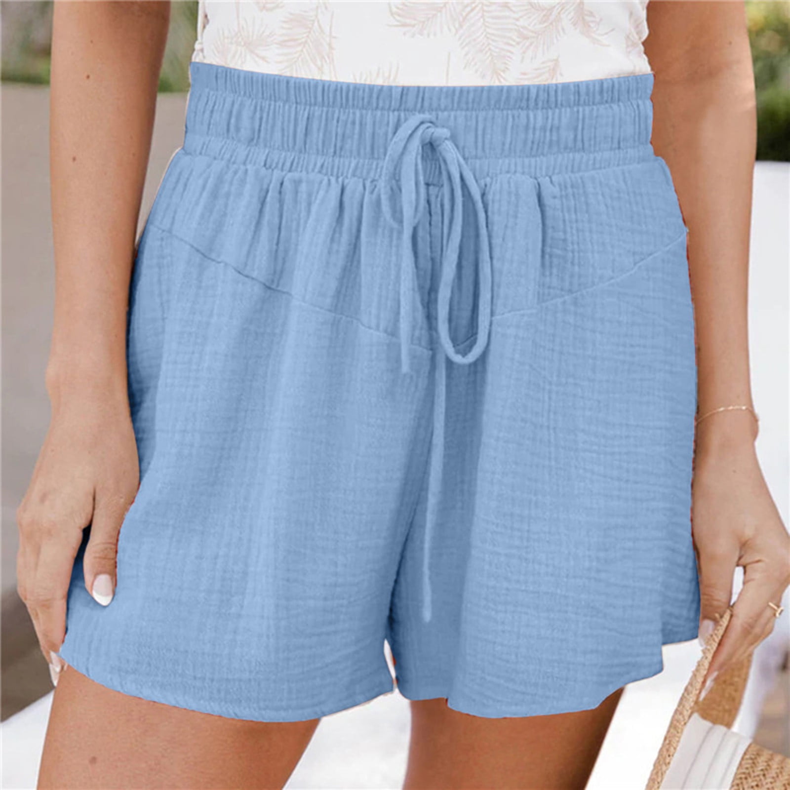 Summer Saving Clearance AXXD Woman Bermuda Shorts Solid Color Casual Wide Leg Loose High Waist ...