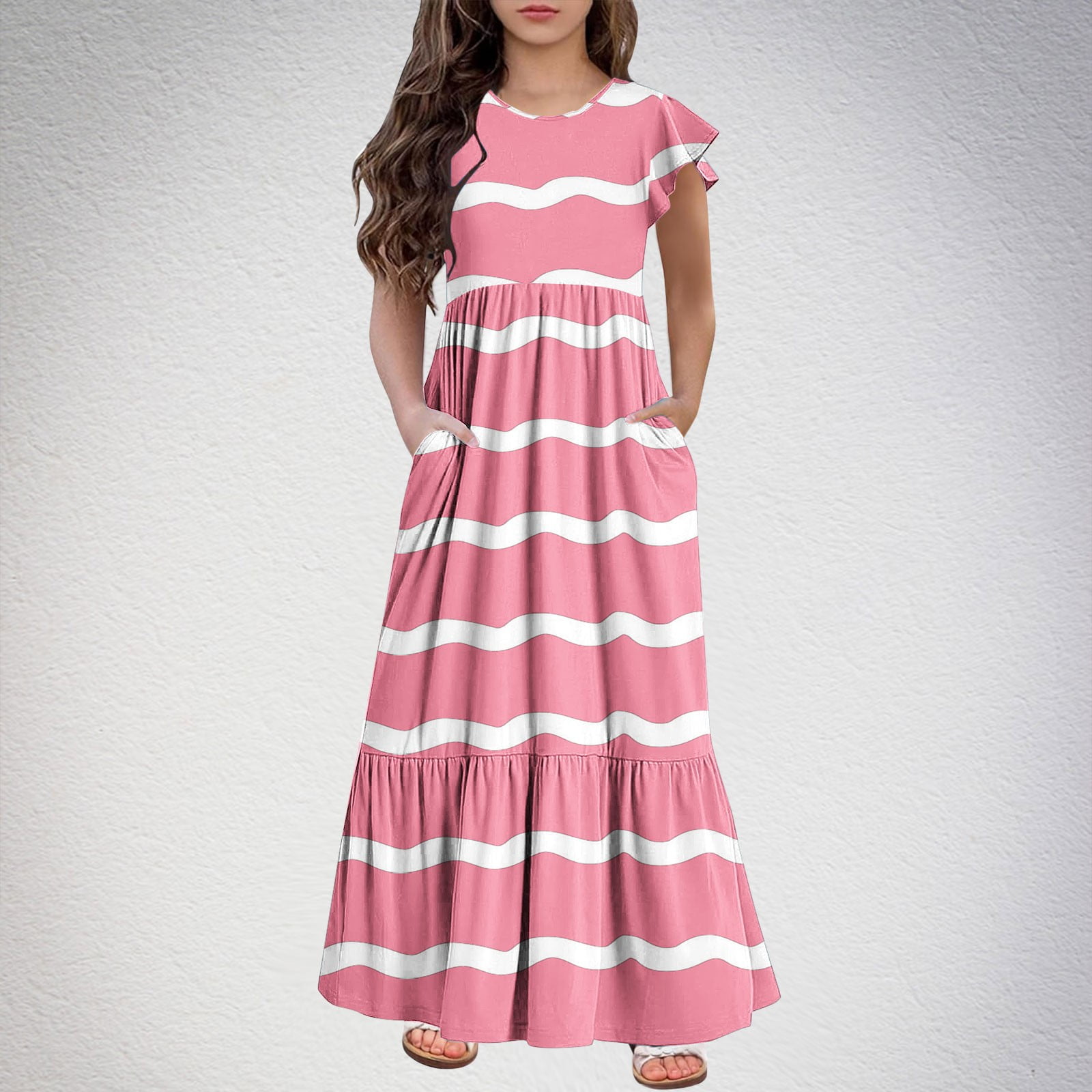 Summer Girls Maxi Dresses with Pockets 6-12 Years Tweens Kids Casual ...