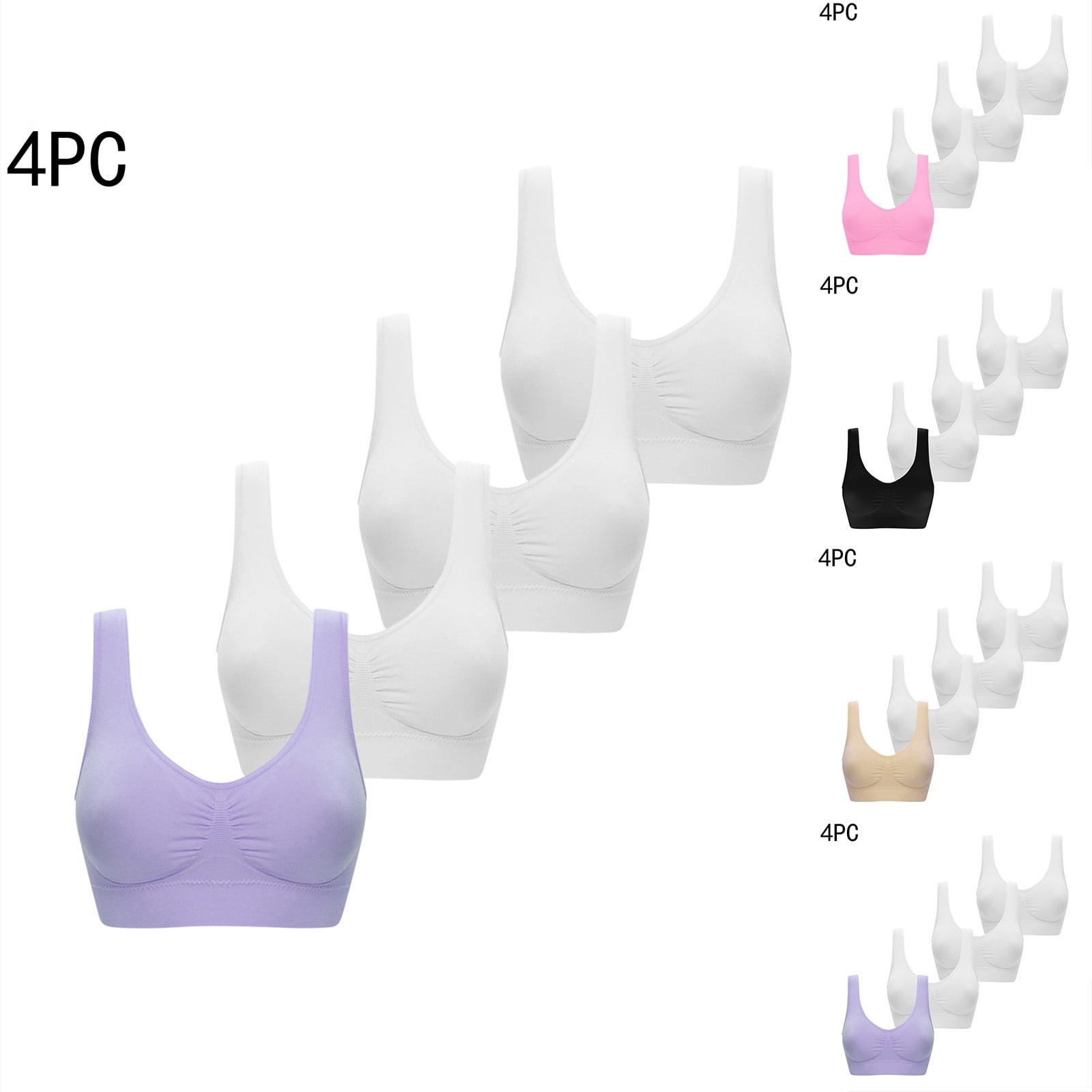 WRKEKC High Support Sports Bras for Women, Wireless Bras for Women, 4PC ...