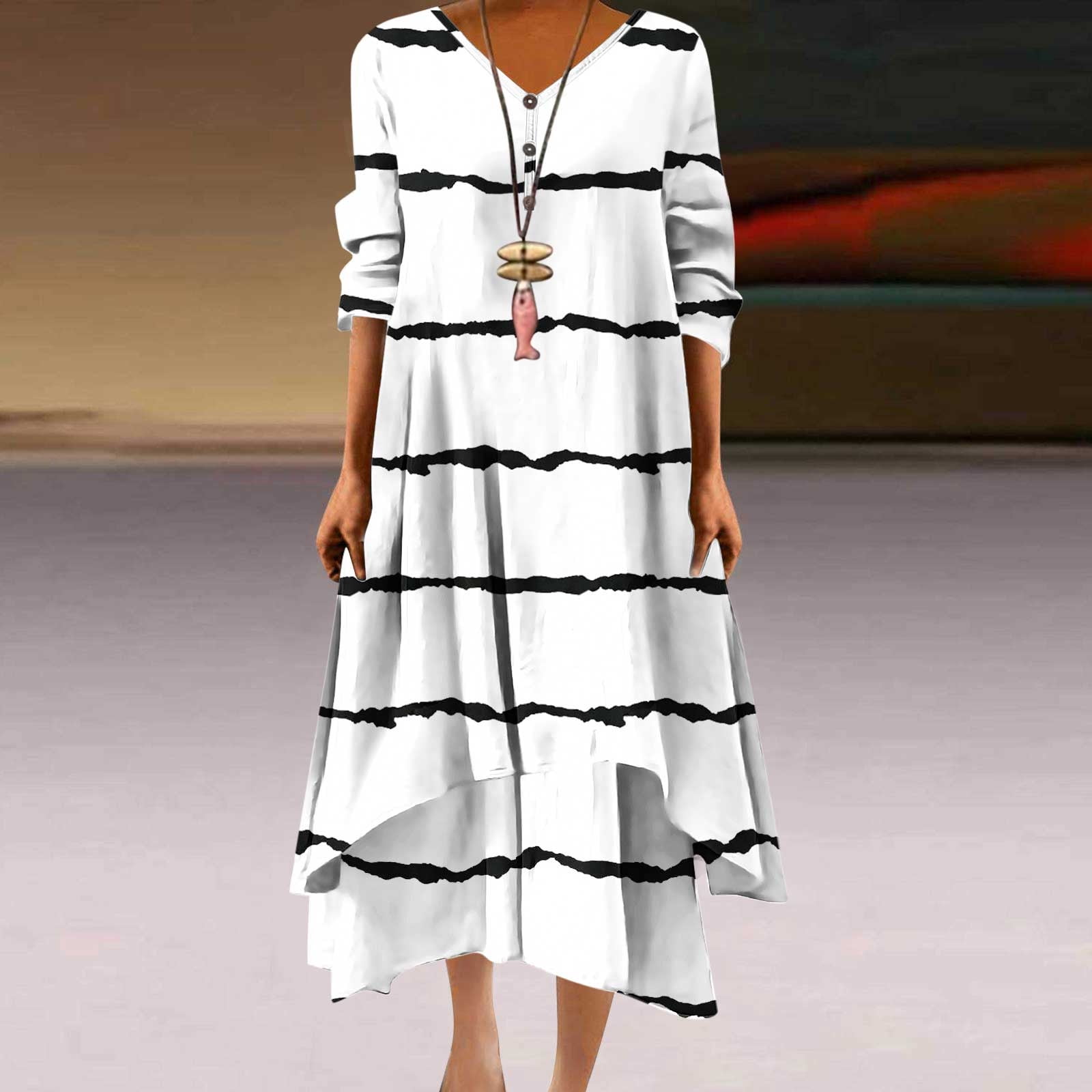 Summer Saving MORESEC V Neck Dress for Women Casual Summer Dresses for ...