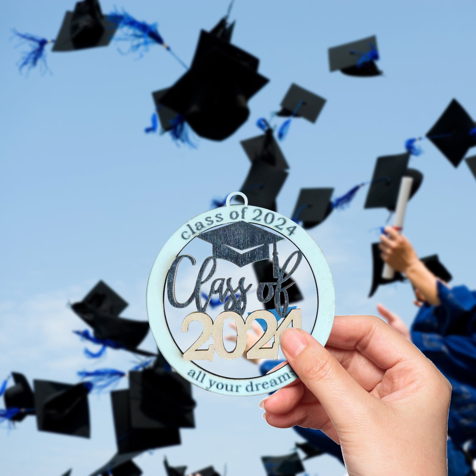 TOPRenddon 2024 Graduation Wooden Medal Pendant Graduation Ornament ...